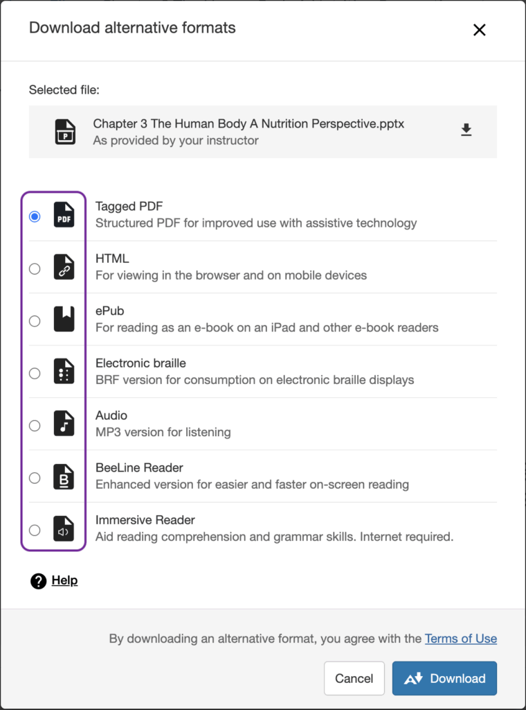 Using Alternative Formats with Ally – Interactive eLearning for Students